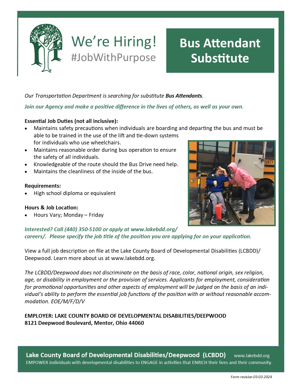 Bus Attendants (Substitute) - Lake County Board of DD / Deepwood