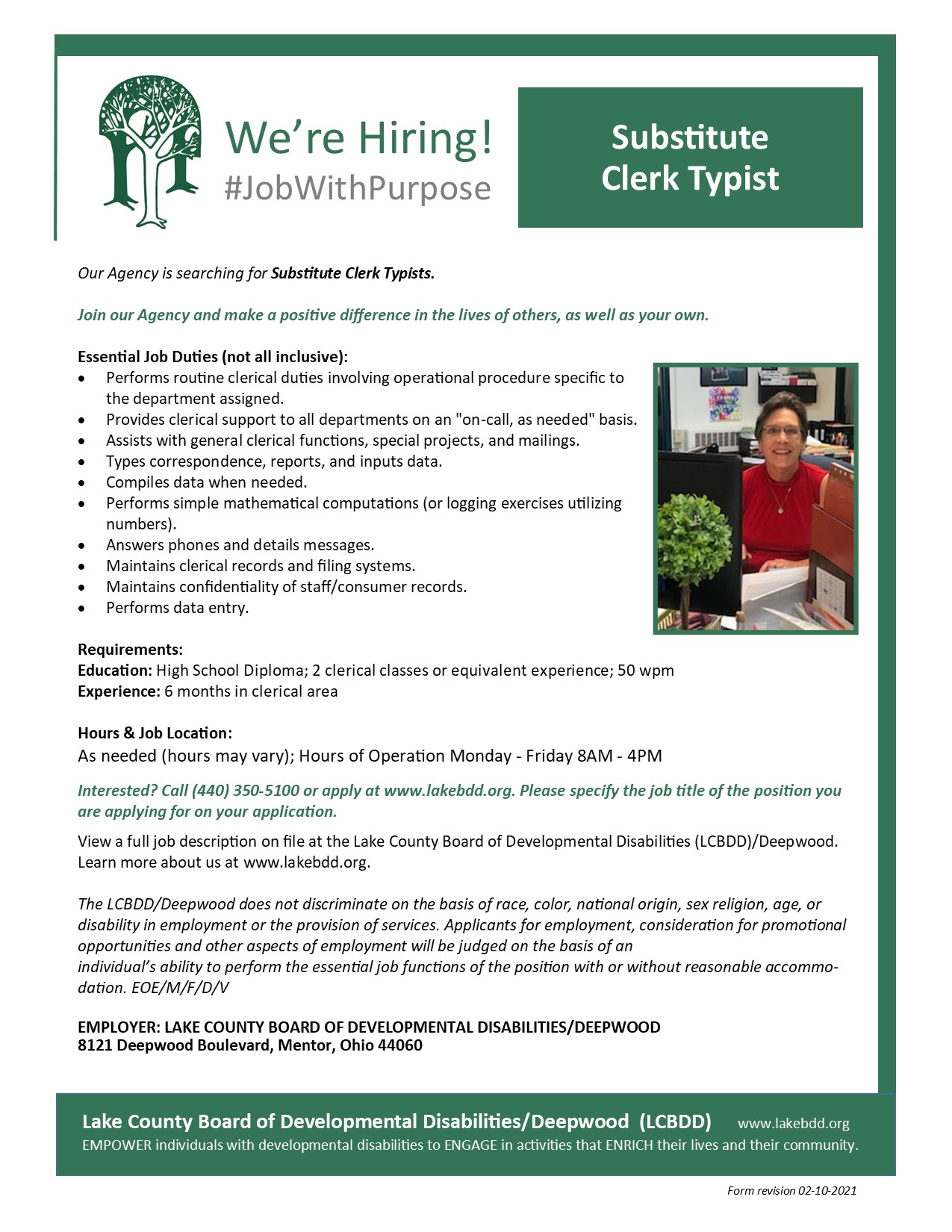 Clerk Typist (Substitute) - Lake County Board of DD / Deepwood