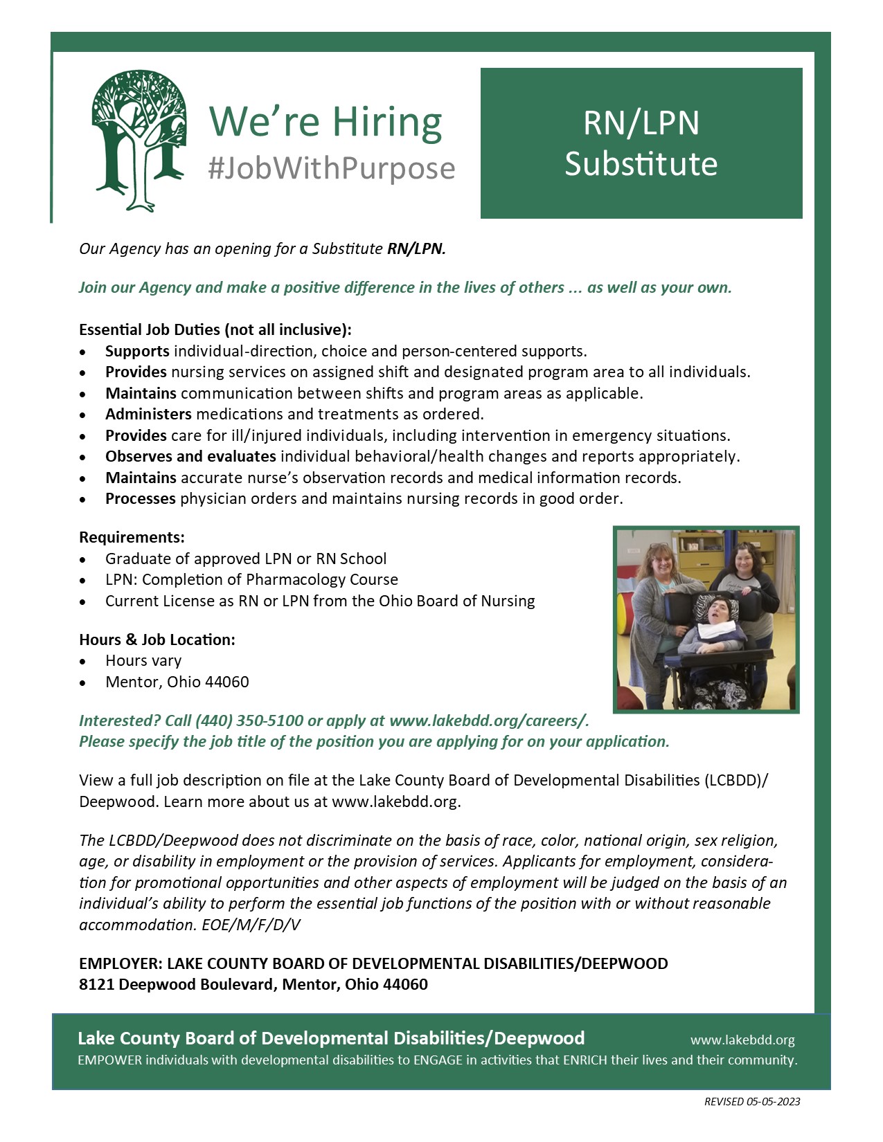 RN / LPN (Substitute) - Lake County Board of DD / Deepwood